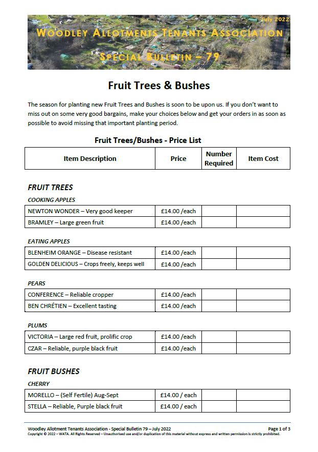 Fruit Trees & Bushes For Sale | Woodley Allotments Tenants Association ...
