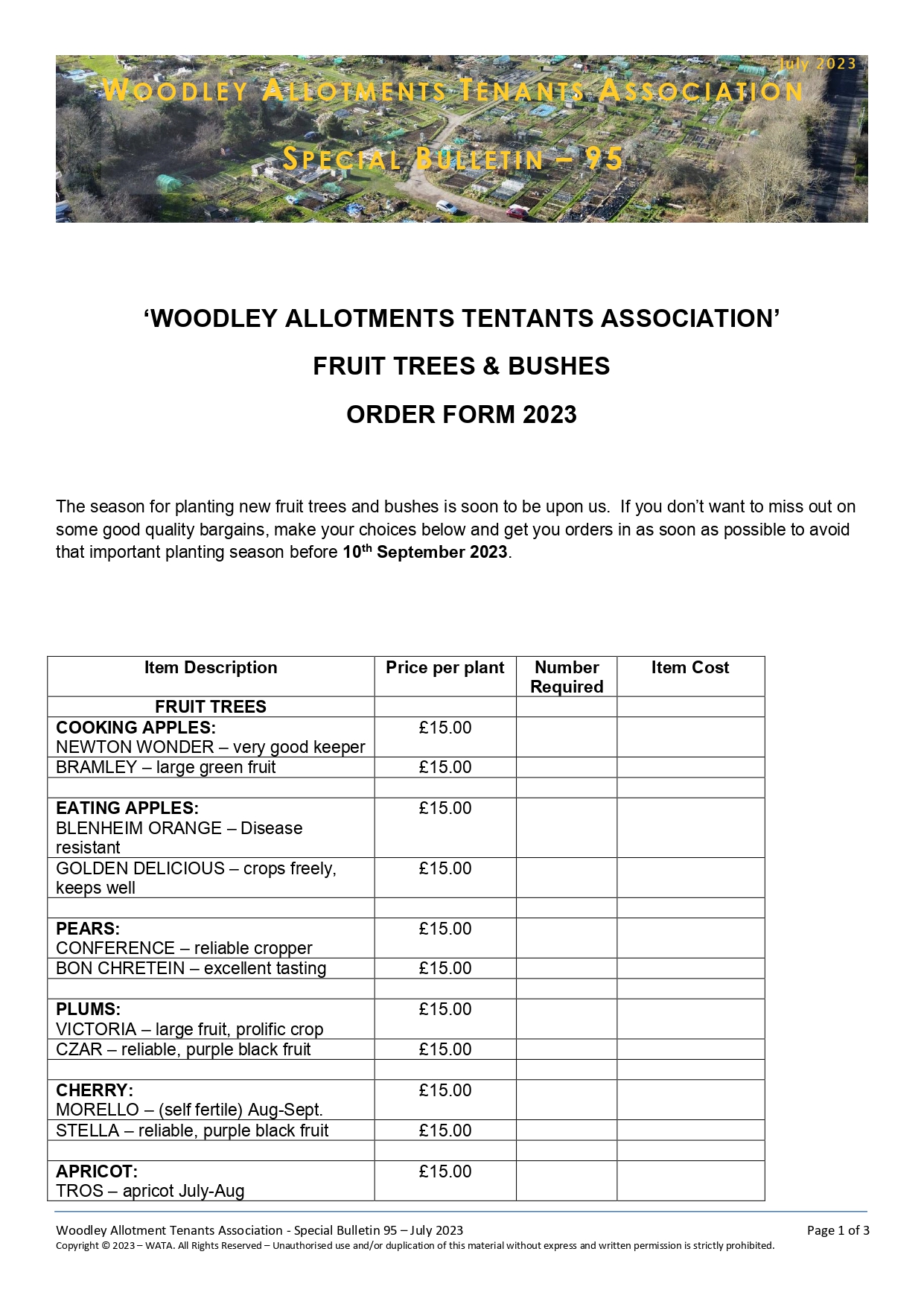 ‘WOODLEY ALLOTMENTS TENTANTS ASSOCIATION’ FRUIT TREES & BUSHES ORDER ...