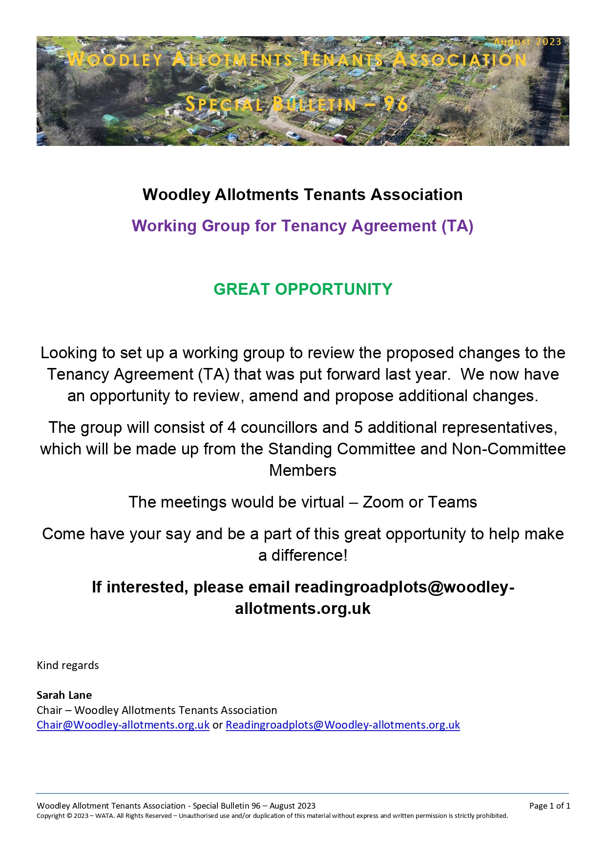 Special Bulletin 96 (Tenancy Agreement Working Group) now available ...