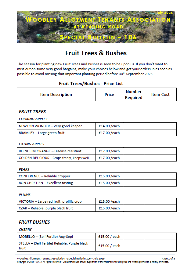 Fruit Trees & Bushes – 2025 | Woodley Allotments Tenants Association at ...